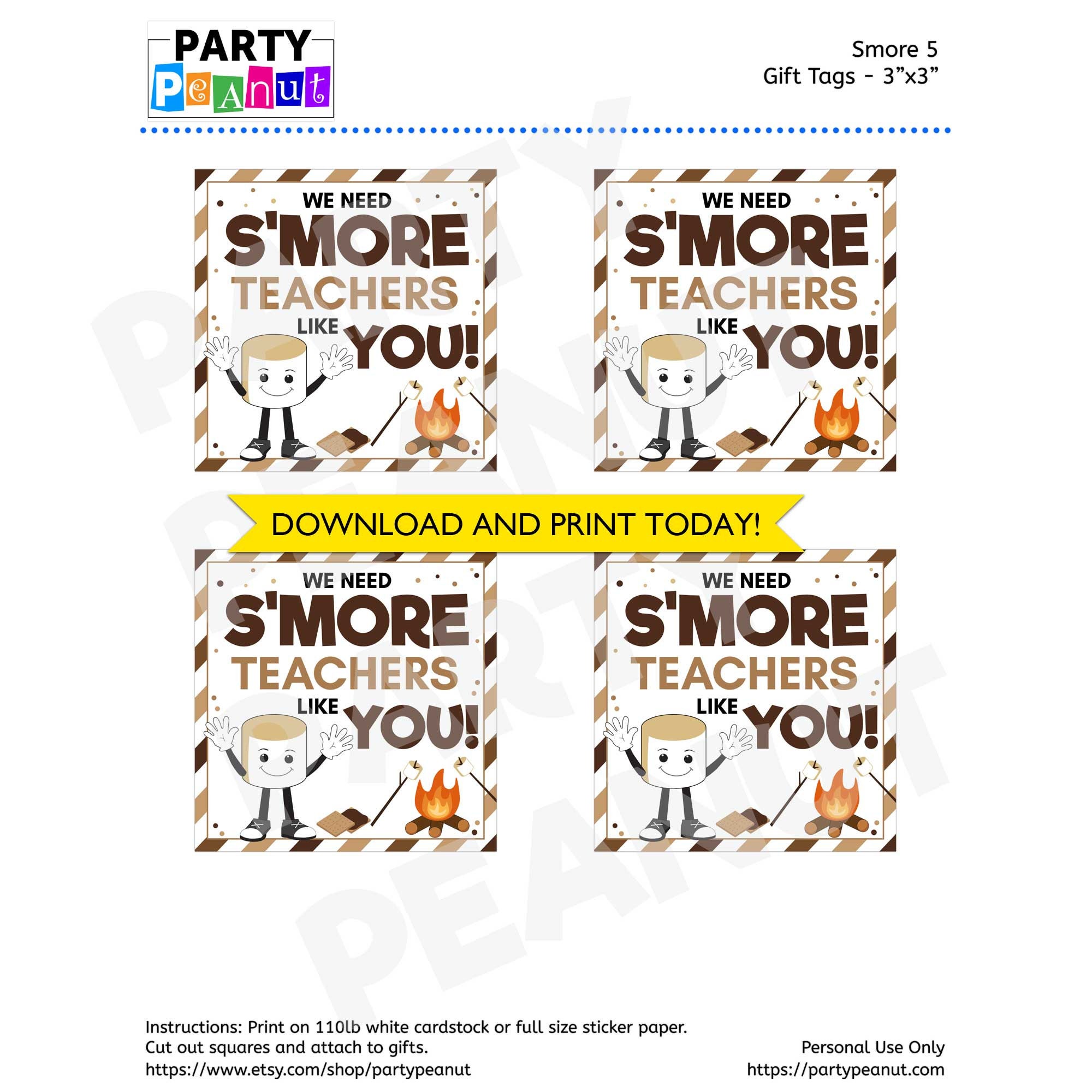 Smore Teachers Gift Tags Teacher Appreciation Smore Tags Digital ...