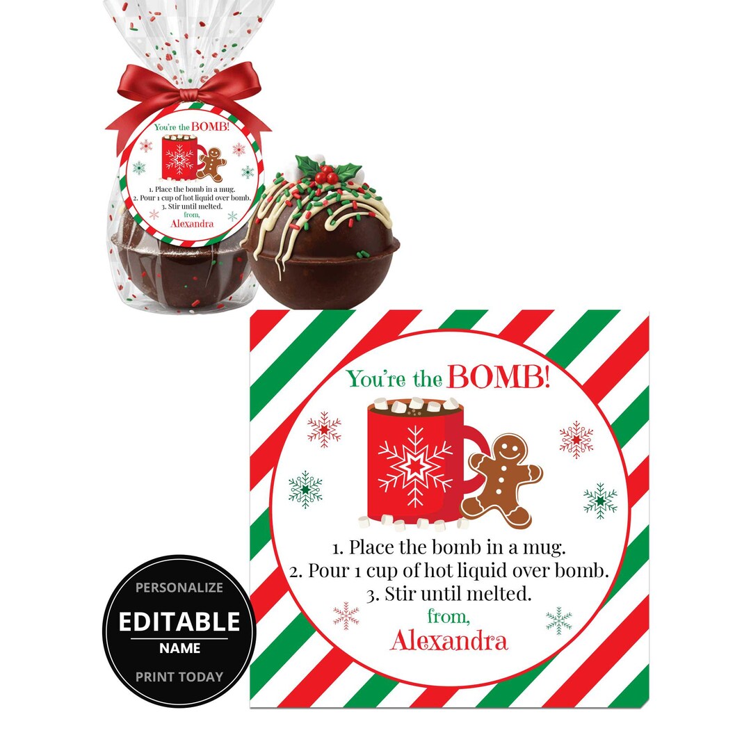 Hot Cocoa Bomb Gift Tags, Hot Chocolate Christmas Gifts, You're the ...
