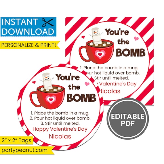 You're The Bomb Hot Cocoa Bomb Hot Chocolate Valentine Tags Gift For ...