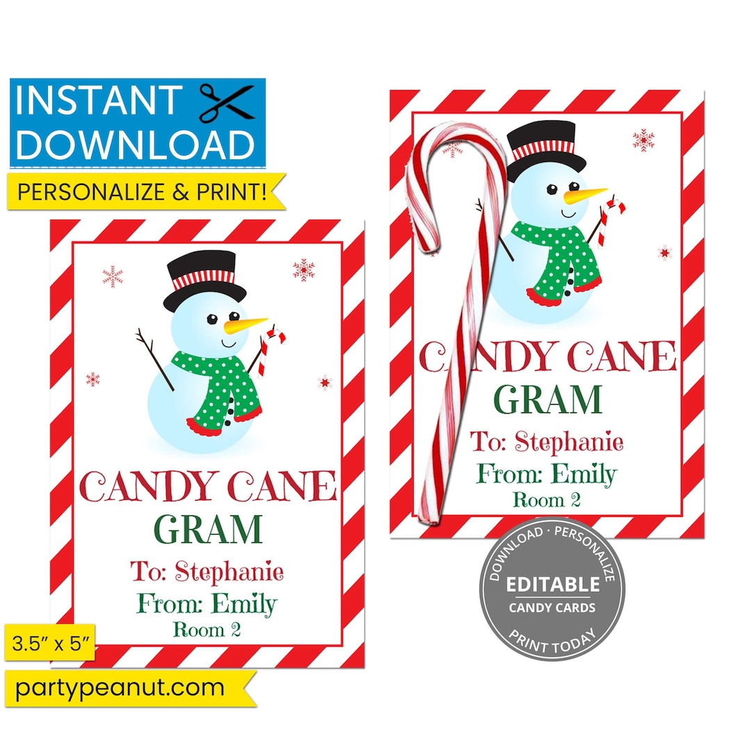 Candy Cane Gram, Candy Cane Holder, Printable, School Fundraiser, Kids ...