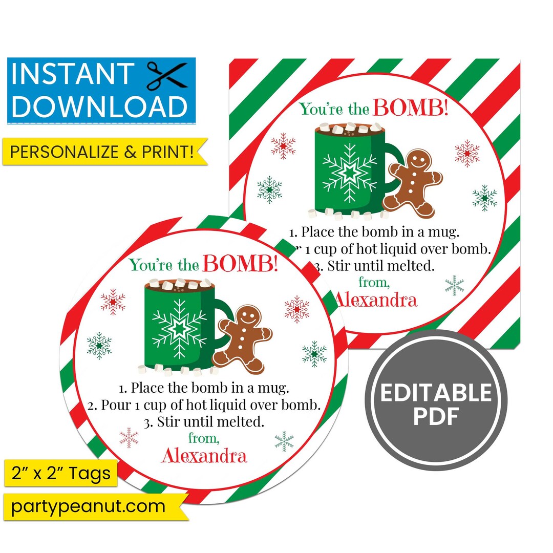 Hot Chocolate Bomb, Hot Cocoa Bomb, You're the Bomb, Holiday Gift Tags ...