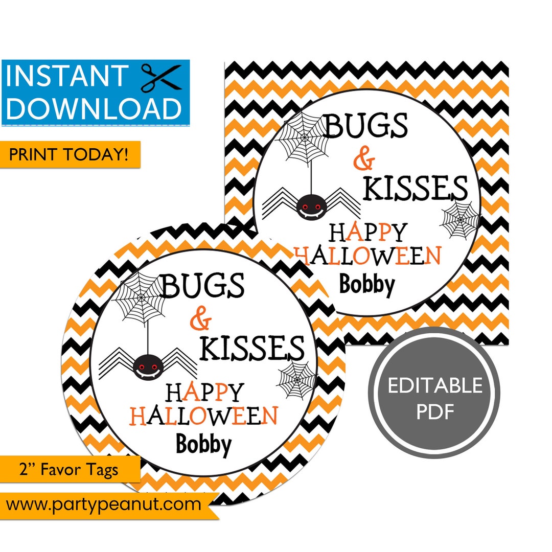 Bugs and Kisses Halloween Tag Kids Teachers Halloween Treat - Etsy