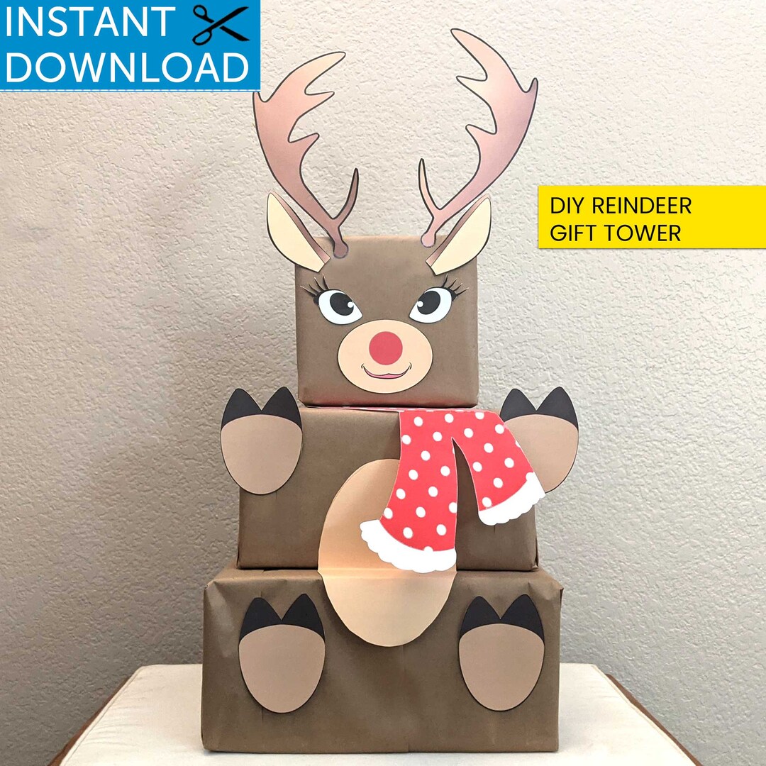 Reindeer Gift Tower, Reindeer Gift Wrap, Stackable Christmas Gift Box ...