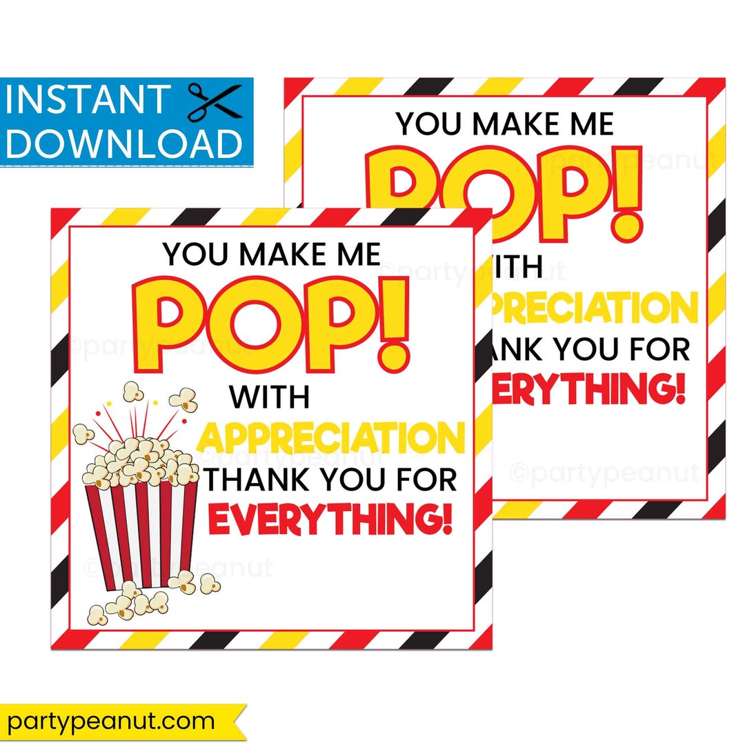 Pop With Appreciation, Popcorn Gift Tag, Popcorn Thank You, Popcorn ...