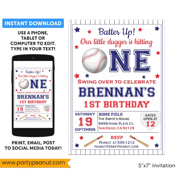 Baseball Invitation, Baseball Birthday Invitation, 1st Birthday ...