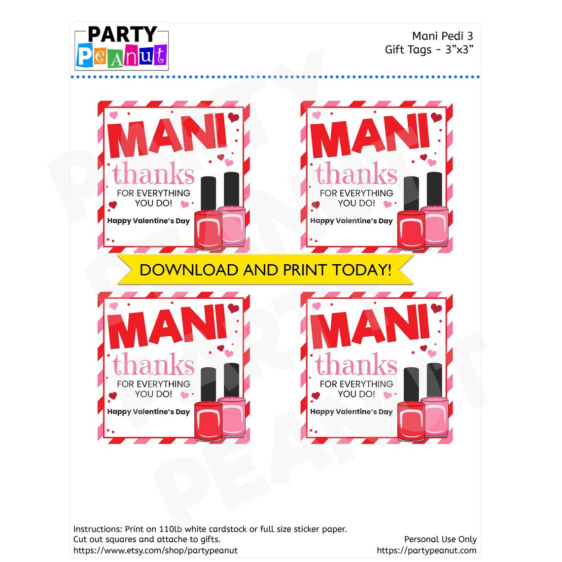Valentine Tags, Nail Polish Gift Tags, Mani Thanks, Appreciation ...