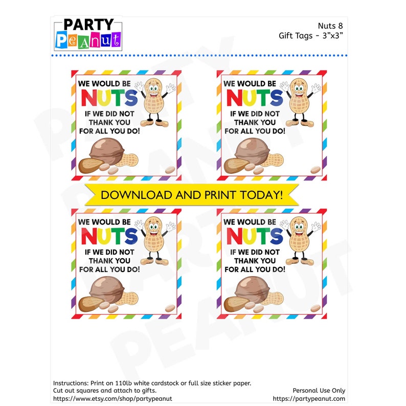 Nuts Gift Tag, Nut Thank You Gift Tag, Peanut Gift Tag, Gift for ...