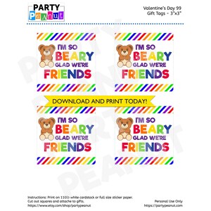 Beary Glad We're Friends Gift Tags Rainbow Gift Tags Kids Classroom ...