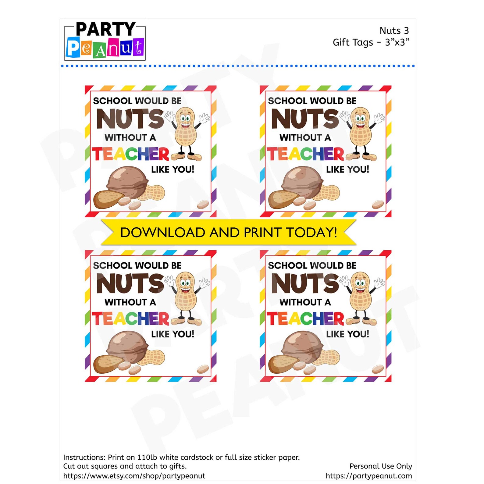 Nuts Gift Tag, Teacher Appreciation Week, Teacher Gift, Teacher Nut ...