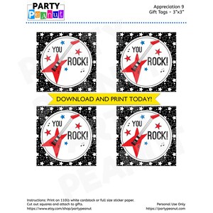 You Rock Teacher Appreciation Gift Tags Guitar Music Kids School Class ...