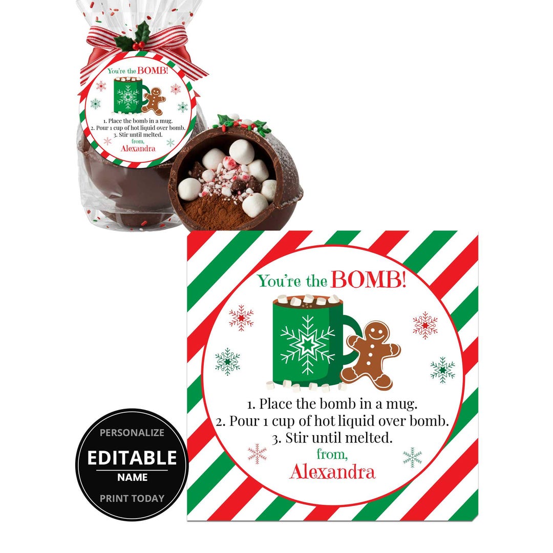 Hot Cocoa Bomb Gift Tags Printable You're the Bomb Tag Chocolate ...
