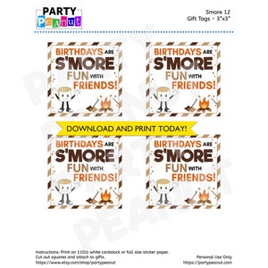Smore Birthday Party, Smores Camping Party Tags, Smores Friend Gift ...