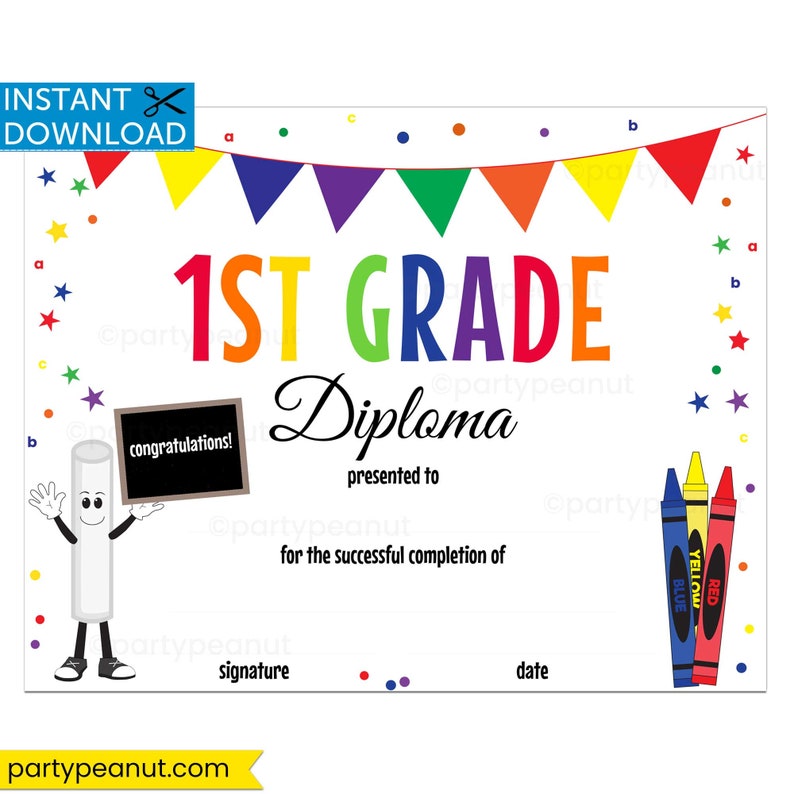 1st Grade Diploma, 1st Grade Graduation Certificate, End of School Year ...