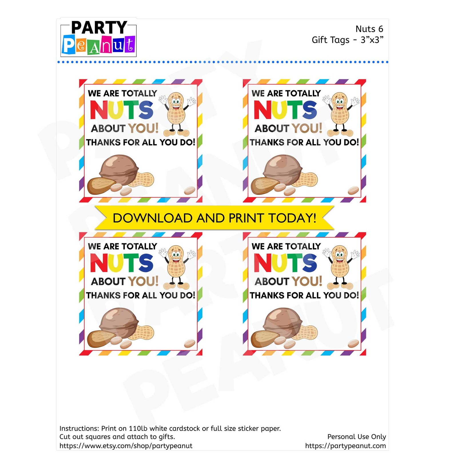 Nuts About You, Nut Gift Teacher Appreciation Week, Peanut Gift Tag ...