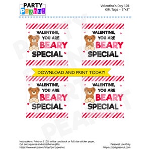Bear Valentine Tag, Valentines Day Tag, Valentine Teacher, School ...