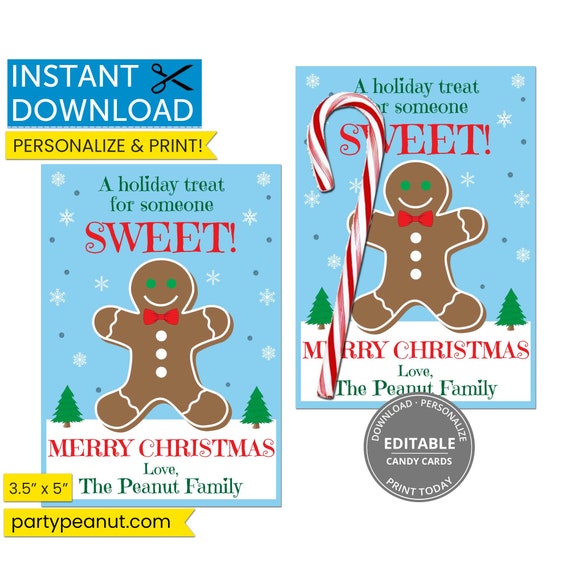 Treat for someone sweet! Editable Candy Cane Holder Tags Printable ...