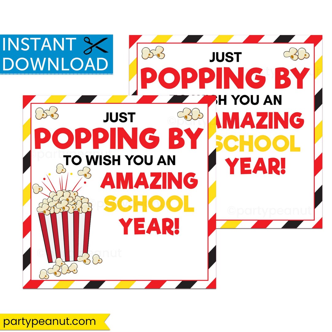 Popcorn Tag Printable, Popcorn Treat, Popping By, First Day of School ...