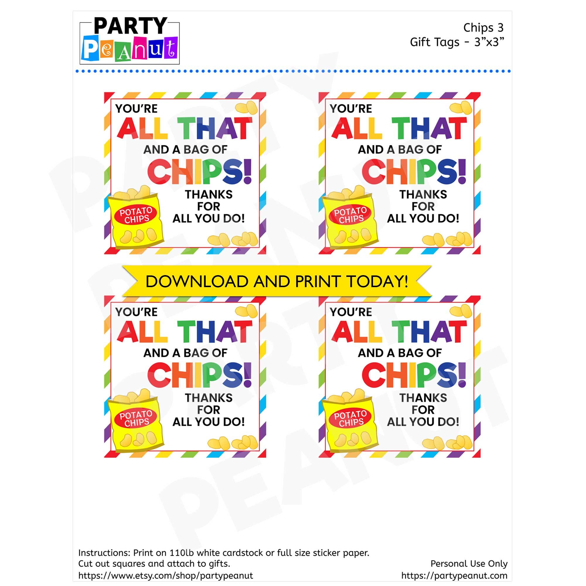 Potato Chips Bag Tag, Teacher Gift, Coworker Appreciation, Staff Thank ...