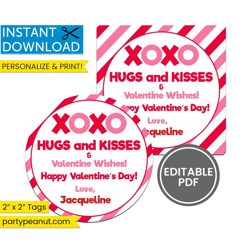 Hugs and Kisses Tag Valentines Day Tags Valentine Tags Kids Valentine ...
