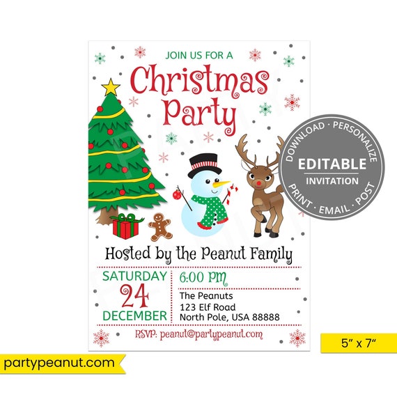 Editable Christmas Invitation Kids Printable Christmas Party Invite ...
