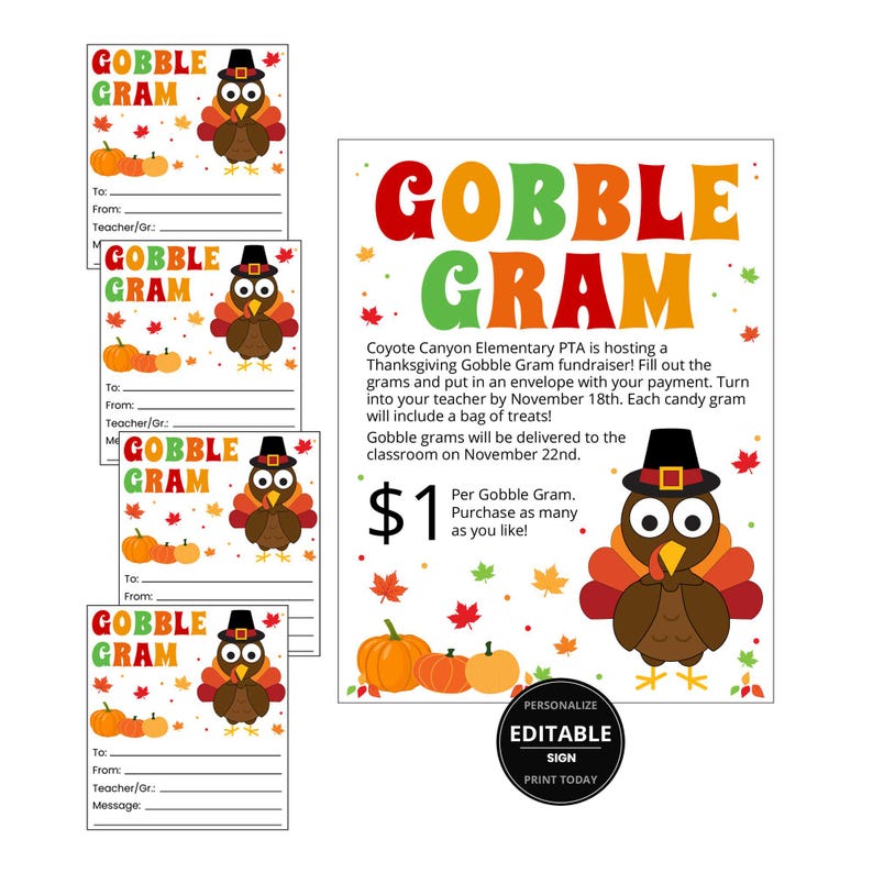 Thanksgiving Grams, Gobble Grams, Candy Gram Printable, Thanksgiving ...