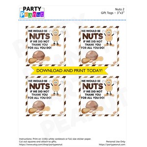 Nuts Gift Tag, Nut Thank You Gift Tag, Peanut Gift, Teacher ...