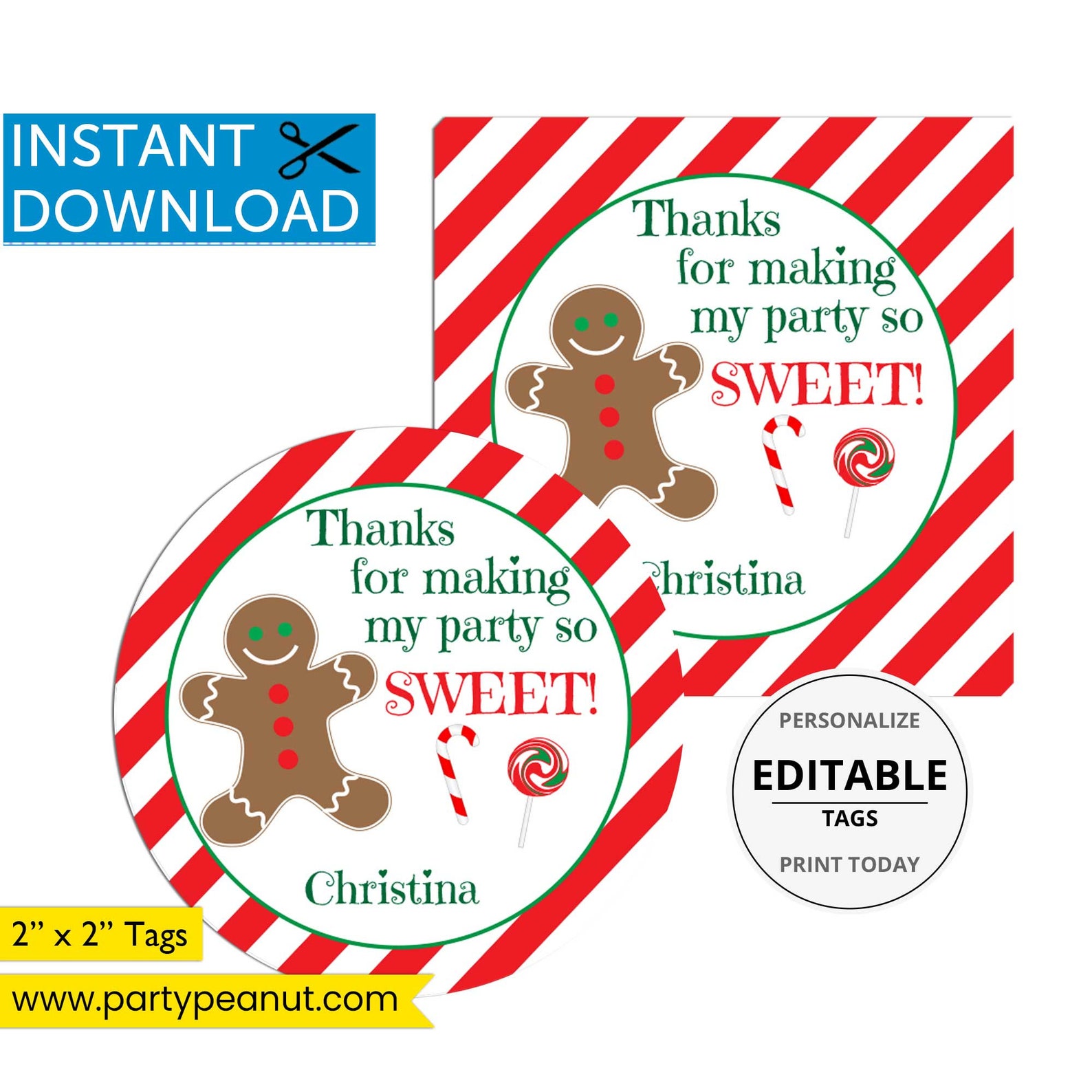 Printable Christmas Favor Tags, Christmas Party Favors, Thank You Gift ...