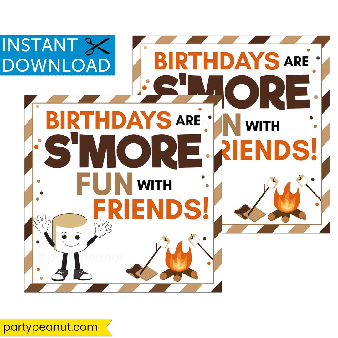 Smore Birthday Party, Smores Camping Party Tags, Smores Friend Gift ...