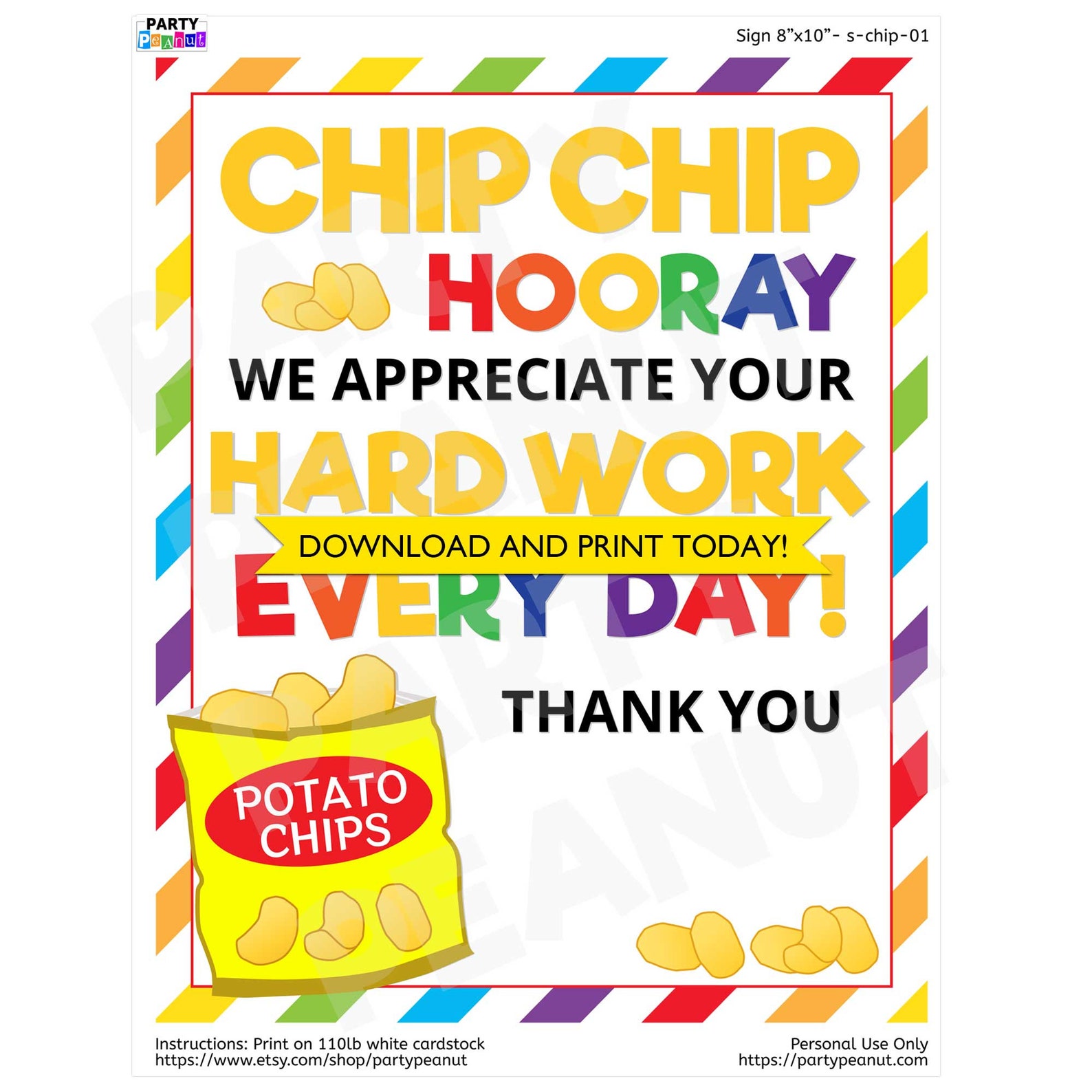 Potato Chips Sign, Chip Chip Hooray, Teacher Appreciation, Coworker ...