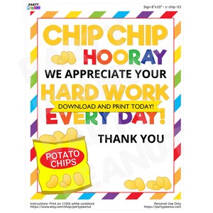 Potato Chips Sign, Chip Chip Hooray, Teacher Gift, Staff Appreciation ...