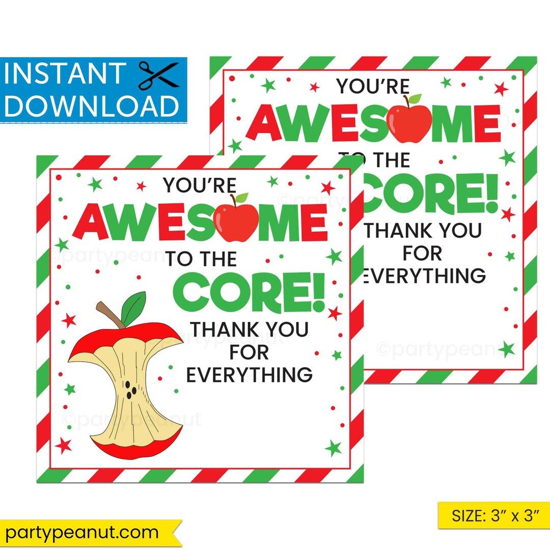 Awesome to the Core, Teacher Gift Tags, Apple Gift, Teacher ...