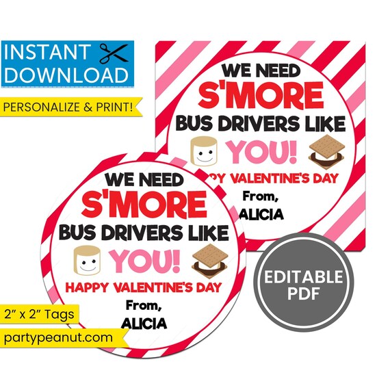 Smore School Bus Drivers Valentines Day Printables Teacher Valentine ...