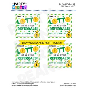 St Patricks Day Gift Tags, Lottery Gift, Realtor Gift, Thanks A Lotto ...