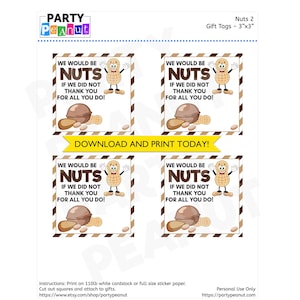 Nuts Gift Tag, Nut Thank You Gift Tag, Peanut Gift, Teacher ...