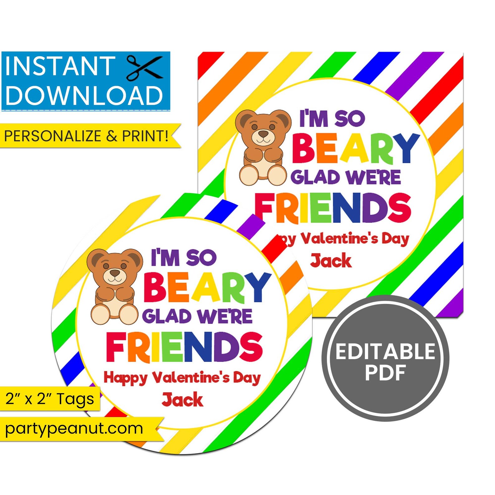 Beary Glad We're Friends Gift Tags Rainbow Gift Tags Kids | Etsy