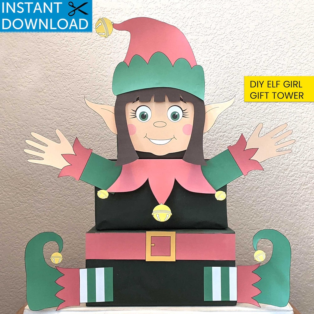Girl Elf Gift Tower, Elf Gift Box Tower, Christmas Elf Tower, Elf ...