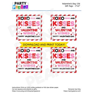 Hugs and Kisses, Valentine Tags, Teacher Valentine, School Valentine ...