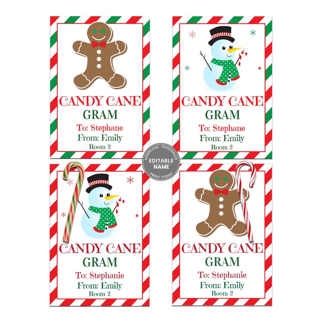 Candy Cane Gram, Christmas Candy Grams, Printable Candy Cane Holder ...