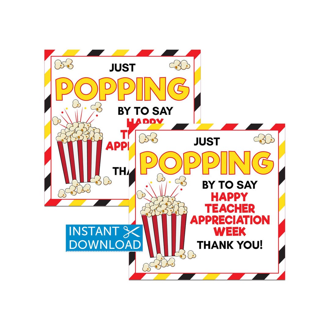Teacher Appreciation Week, Popcorn Gift Tags, Teacher Treat Tags ...