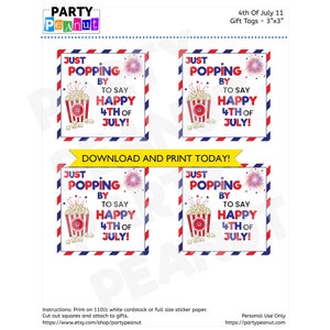 4th of July Gift Tags, Popcorn Tags, Popping By, 4th of July Thank You ...