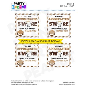 Smore Appreciation Tags, Teacher Gift Tags, Smore Teacher Thank You ...