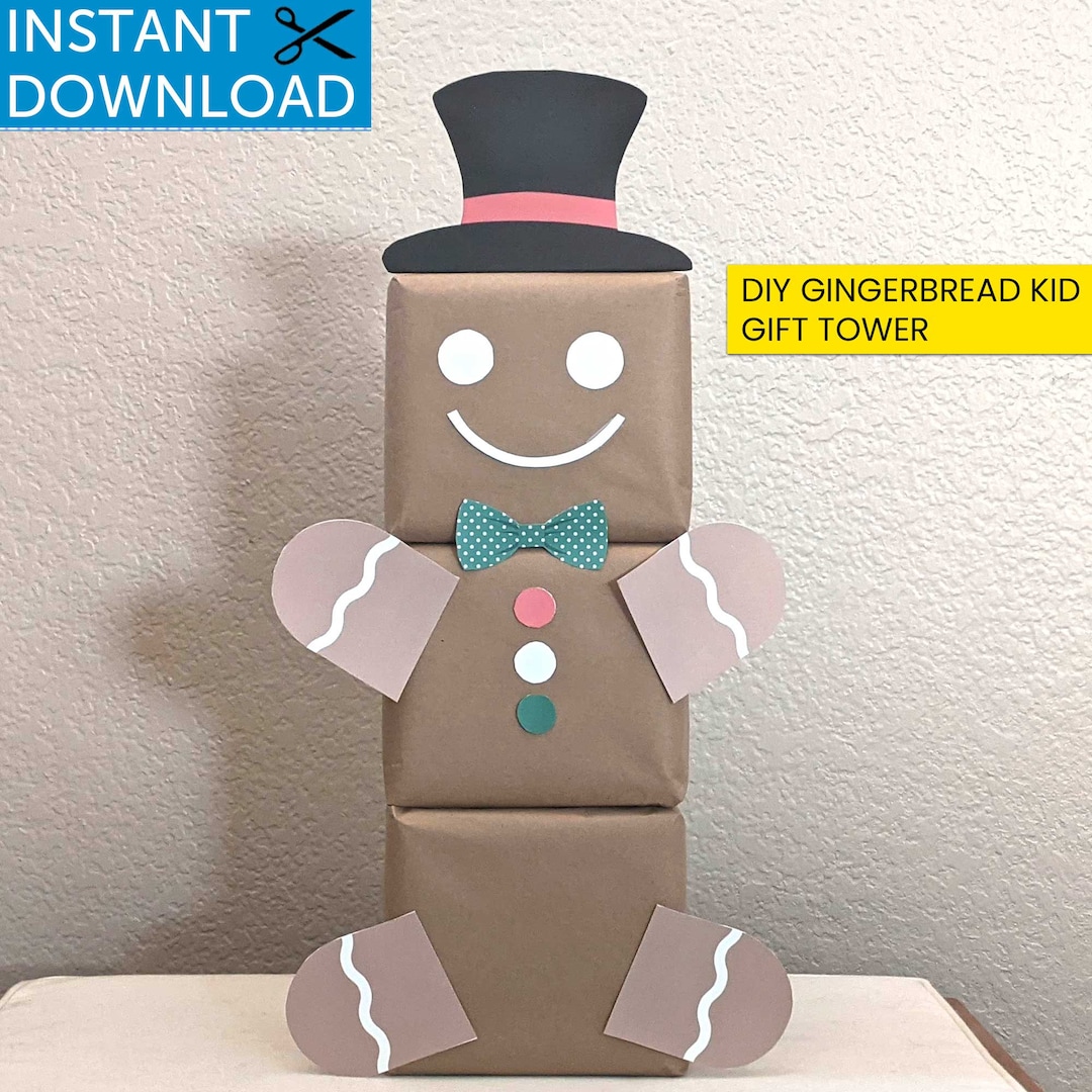Gingerbread Man Gift Tower, Gift Box Christmas Paper, Christmas Gift ...