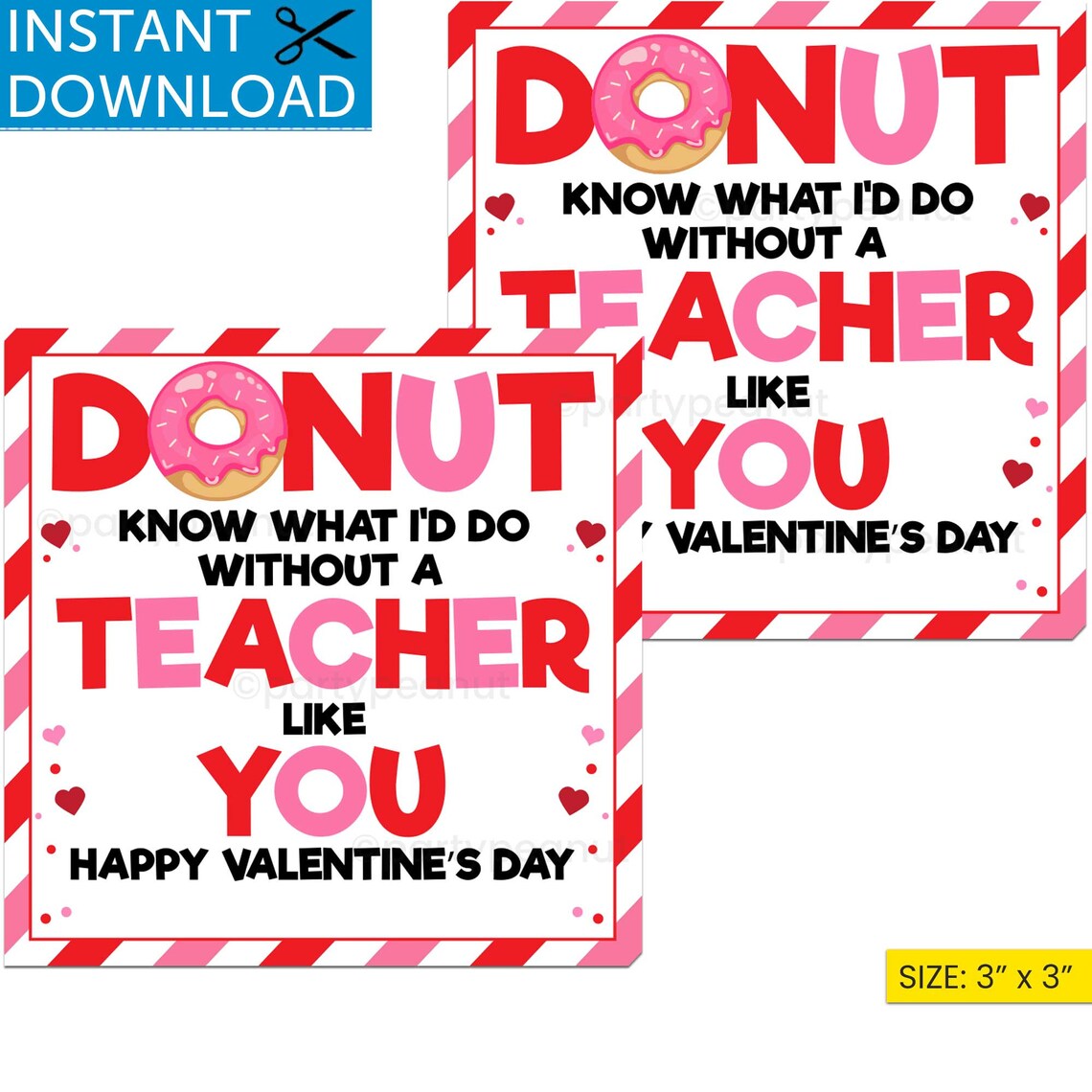 Donut Valentine Tag, Teacher Valentine, Teacher Appreciation, Thank You ...