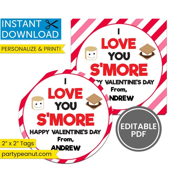 Love You Smore Valentines Day Printables Teacher Valentine Gift Kids ...