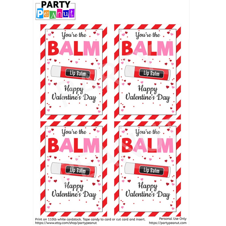 Lip Balm Valentine, You're the Balm, Valentines Tags, Gift Teacher ...