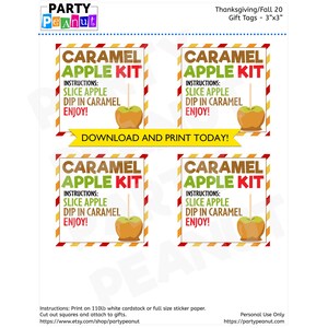Caramel Apple Kit Gift Tag Printable Candy Apple Treat Tag Caramel ...