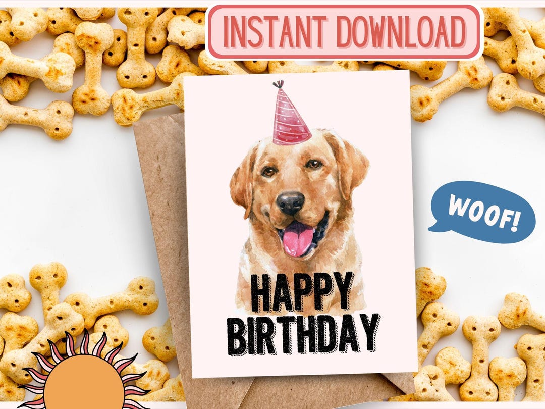 PRINTABLE Yellow Lab, Birthday Card, Happy Birthday Card, Dog Birthday ...