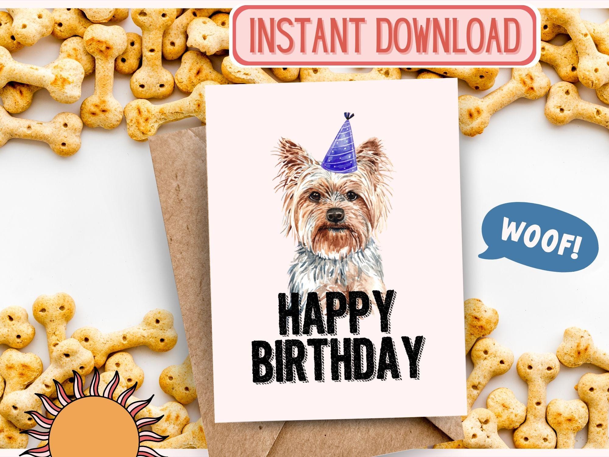 PRINTABLE Yorkie Terrier, Birthday Card, Happy Birthday Card, Dog ...