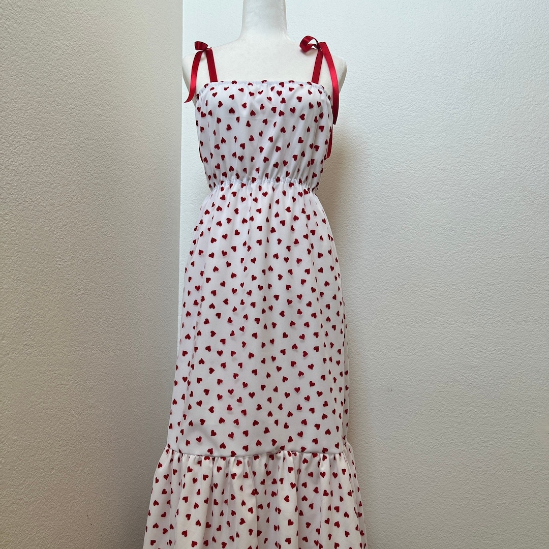 White Mesh Red Velvet Heart Dress Size Small 6/8 - Etsy