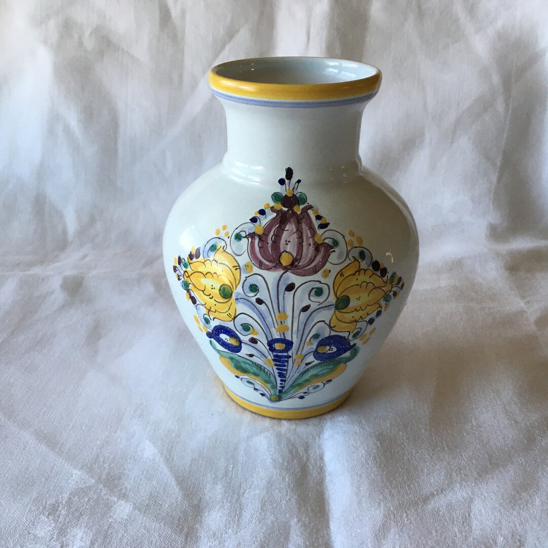 Italian? Turkish? Handpainted White Yellow Blue Vase - Etsy